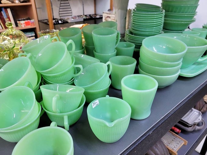 That distinctive jade-green glassware isn't just kitchenware&mdash;it's mid-century memories of family gatherings and holiday meals served with retro flair.