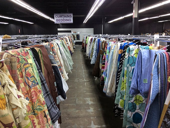 The curtain and bedding aisle: where your grandmother's floral patterns come to find new windows to brighten.