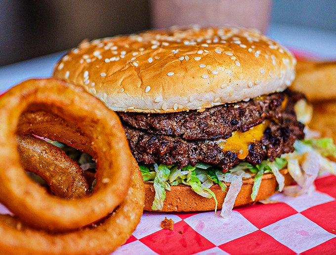 The double cheeseburger and onion rings combo&mdash;proof that sometimes more really is more in the best possible way.