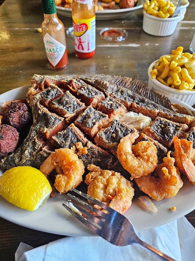 The seafood combo that answers the eternal question: "Why choose one when you can have it all?" Mac and cheese on the side because balance is important.