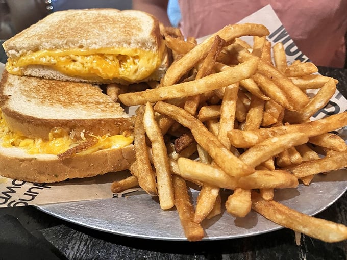 Golden-brown perfection meets gooey cheese center, with a side of crispy fries. This sandwich doesn't just speak to your inner child&mdash;it throws a party for your grown-up taste buds