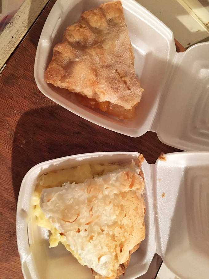 Pie paradise! The top slice whispers "apple cinnamon" while the bottom layer speaks fluent "coconut cream" in the universal language of comfort.