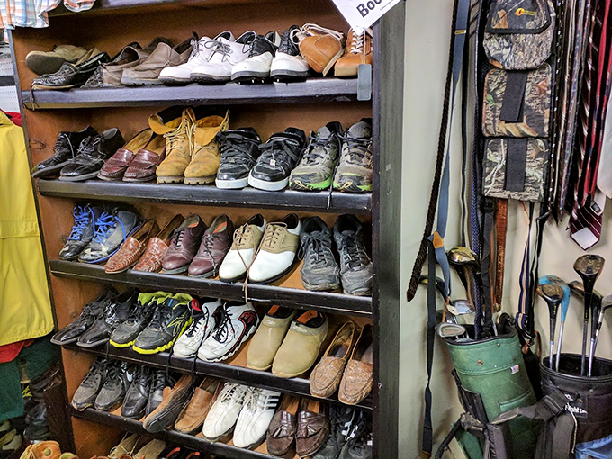 Men's footwear lined up like eager candidates at a job interview – each hoping for a second chance to make a first impression.