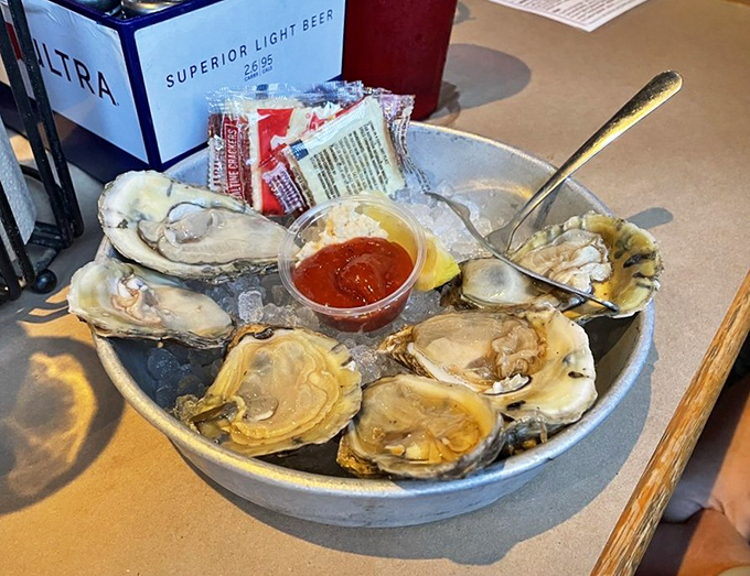 Fresh oysters on ice&mdash;nature's perfect appetizer. Six briny treasures waiting to slide down your throat like ocean-flavored silk.