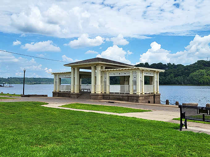 This riverfront gazebo has witnessed countless first kisses, marriage proposals, and ice cream drips &ndash; the silent sentinel of Stillwater's sweetest moments.