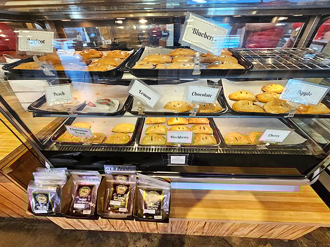 Decisions, decisions! The display case offers a United Nations of fried pies&mdash;from classic peach to blueberry, chocolate, and beyond. Choose wisely... or just get one of each.