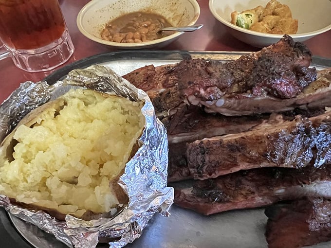 These ribs with their smoky exterior and tender meat make a compelling argument for Amber, Oklahoma as a must-visit culinary destination.