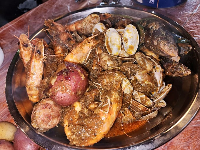 This seafood boil isn't just a meal&mdash;it's an event. Potatoes and corn soaking up that spicy broth like flavor sponges from the sea.