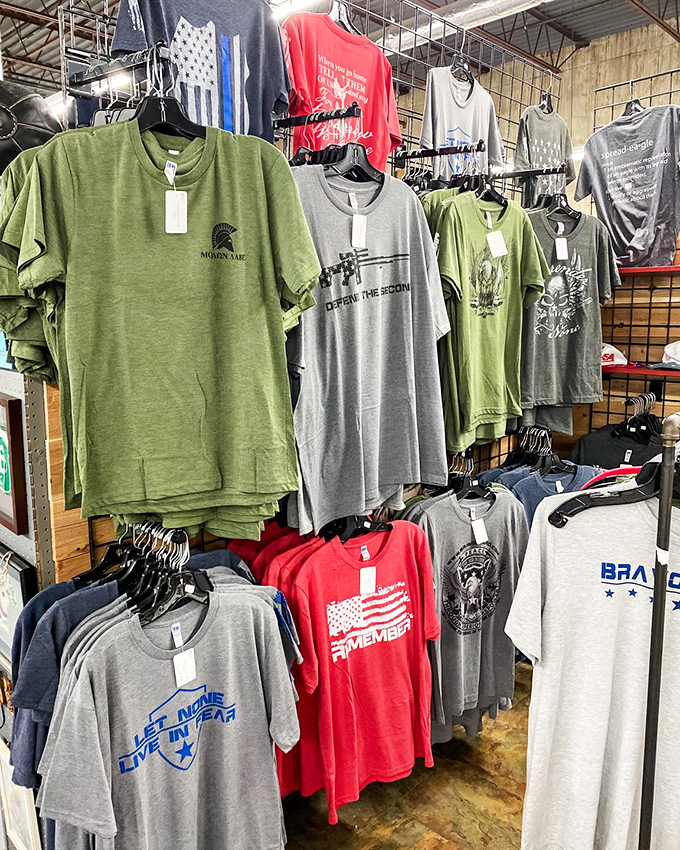 Patriotic tees line the walls, each one telling a story. It's like a textile history lesson you can wear to your next barbecue.