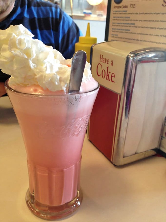 Pink perfection in a glass! This strawberry shake brings to mind poodle skirts and promises never to ghost your taste buds.