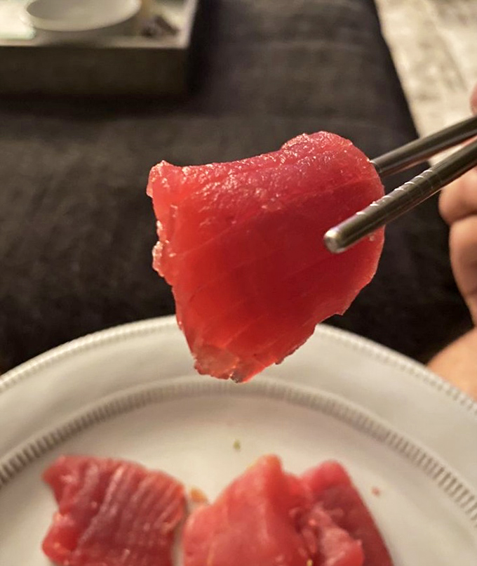 A masterpiece of ruby-red tuna, artfully arranged with wasabi. Sashimi this beautiful deserves its own museum exhibit.