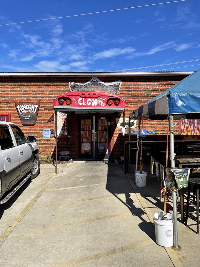A Little BBQ Joint's vintage car entrance is your first clue that this place marches to its own deliciously smoky drummer.