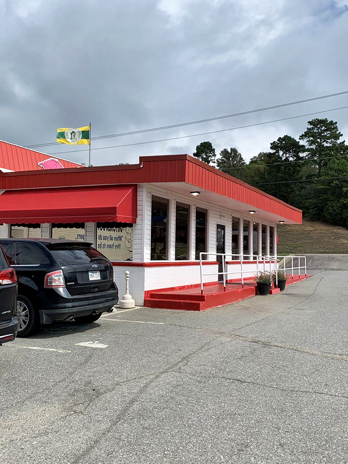 CJ's Butcher Boy's bright red roof signals "emergency deliciousness ahead" &ndash; pull over immediately for hot dog salvation.
