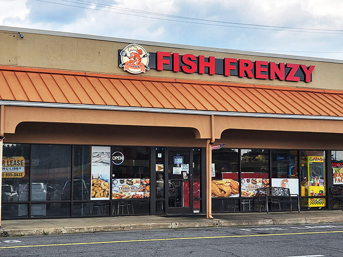 Fish Frenzy's bold red signage doesn't mess around &ndash; it practically shouts "We've got the seafood you're craving!"