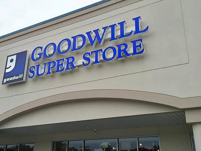 The Goodwill Superstore sign glows with possibility&mdash;where "super" isn't just about size, but selection.