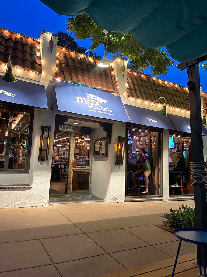 Max Gill & Grill's Spanish-style architecture and twinkling lights create the perfect backdrop for margaritas and mahi-mahi.