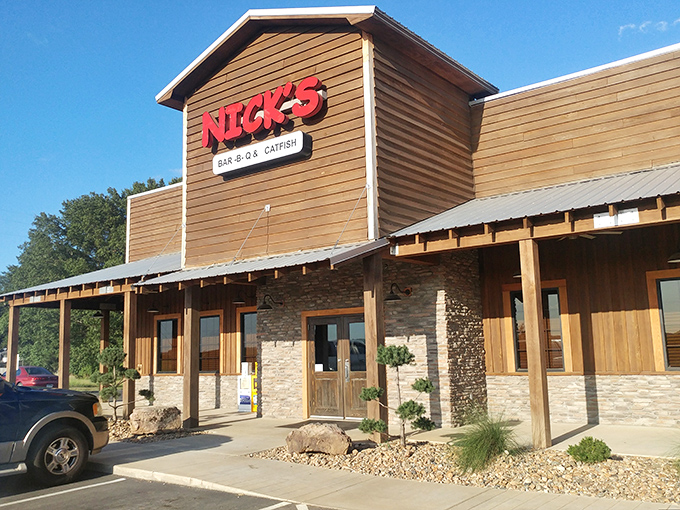 Nick's rustic wooden facade isn't just charming&mdash;it's a smoke-seasoned preview of the flavor-packed treasures inside.