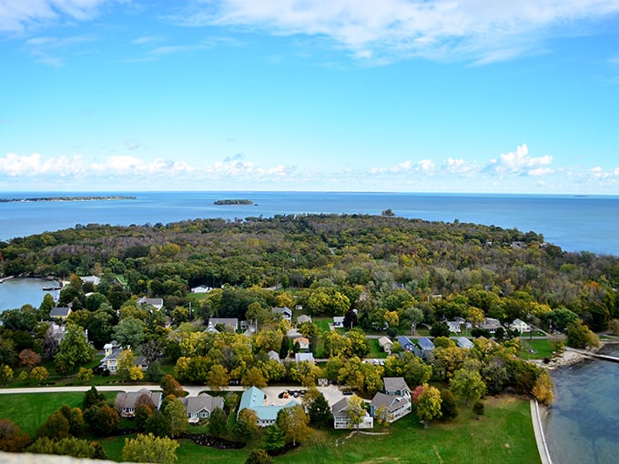 From this aerial view, Put-in-Bay looks like someone dropped a perfect little village into Lake Erie's blue embrace.