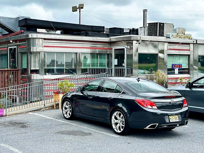 Route 30 Diner's chrome exterior gleams like a beacon of hope for travelers who've reached the "Are we there yet?" stage of hunger.