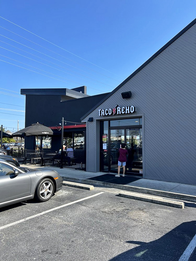 Taco Reho's modern exterior suggests this isn't your grandfather's hot dog joint, but a bold reimagining of the form.