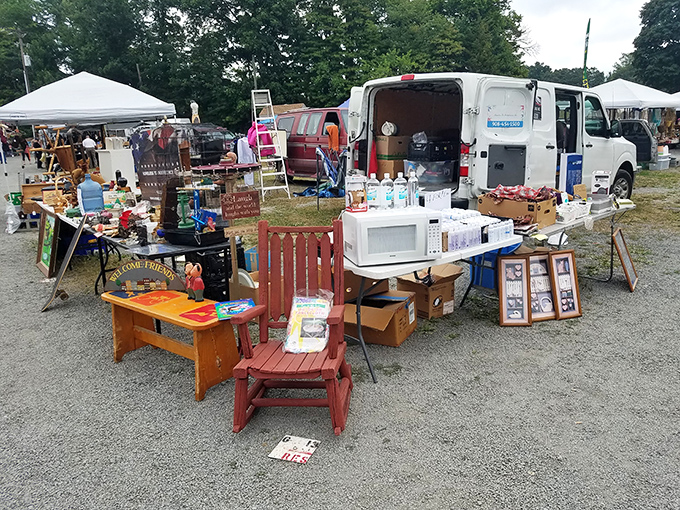 Blue Ridge Flea Market: Under open skies, browsers become archaeologists of recent history, unearthing treasures from cardboard boxes.