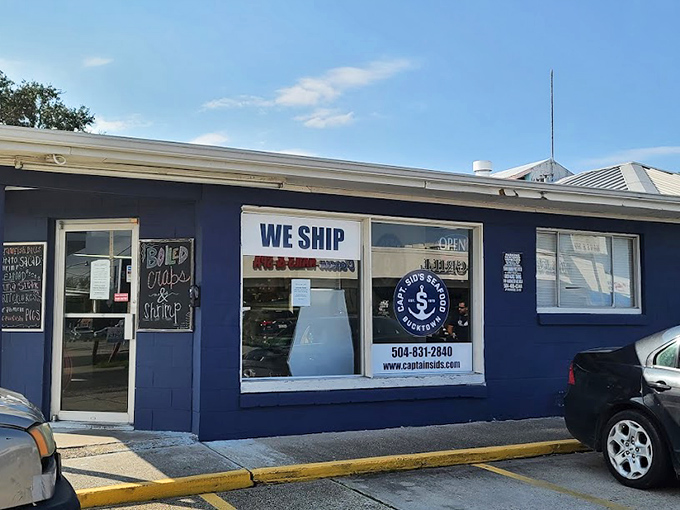 The simple "We Ship" sign tells you everything—this seafood is so good, people demand it be mailed across state lines.