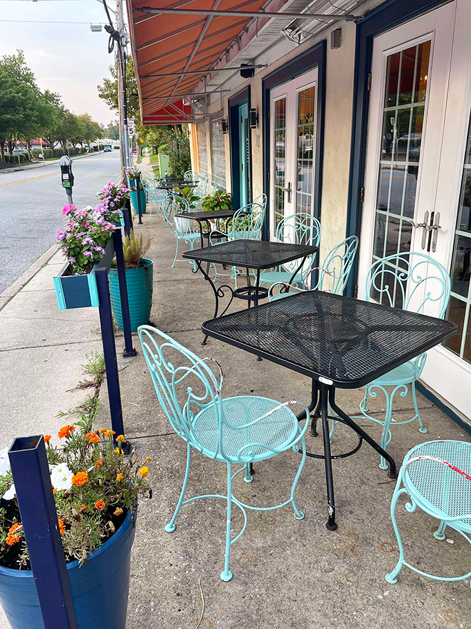 Doozy's outdoor seating area blooms with flowers and charm &ndash; the kind of place where pancakes taste better with a side of fresh air.