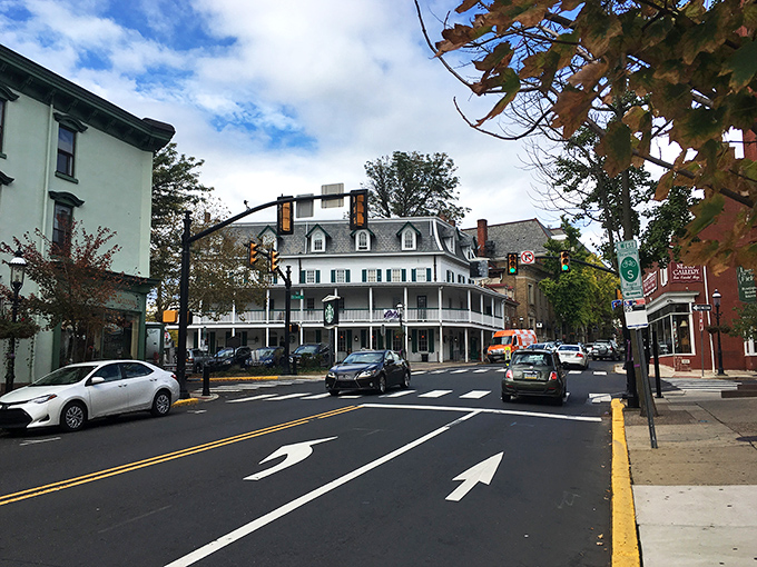 Colorful buildings stand shoulder-to-shoulder in Doylestown &ndash; like a lineup of Victorian ladies dressed in their Sunday best.