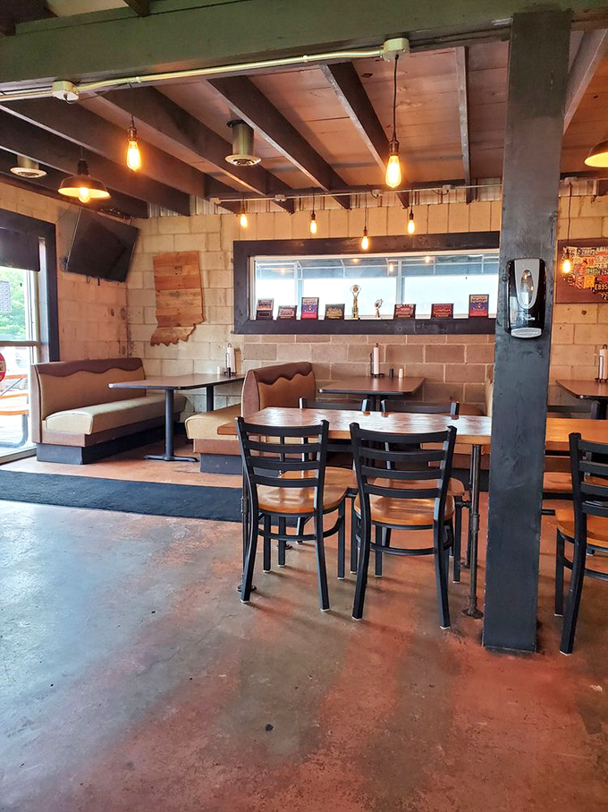 The wooden deck at Johnson's BBQ Shack offers al fresco dining with a side of Indiana sunshine and smoky perfection.