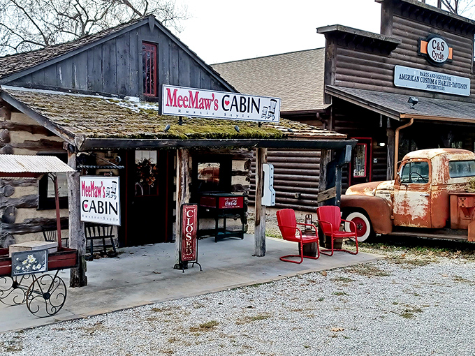 MeeMaw's Cabin serves up nostalgia with a side of rustic charm &ndash; that vintage truck hasn't moved since Reagan was president!