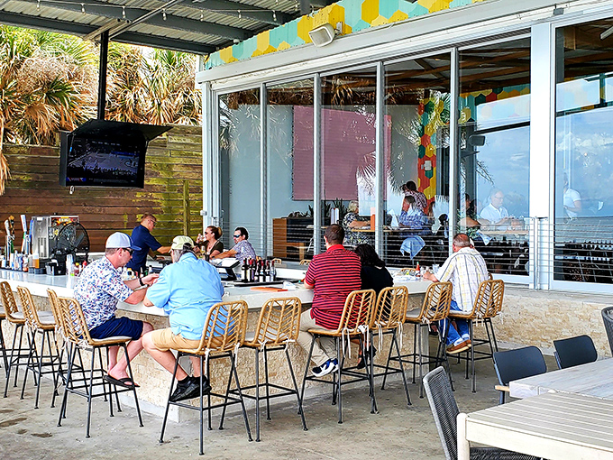 That outdoor bar is where time stands still, except for your watch, which suddenly says it's always happy hour.