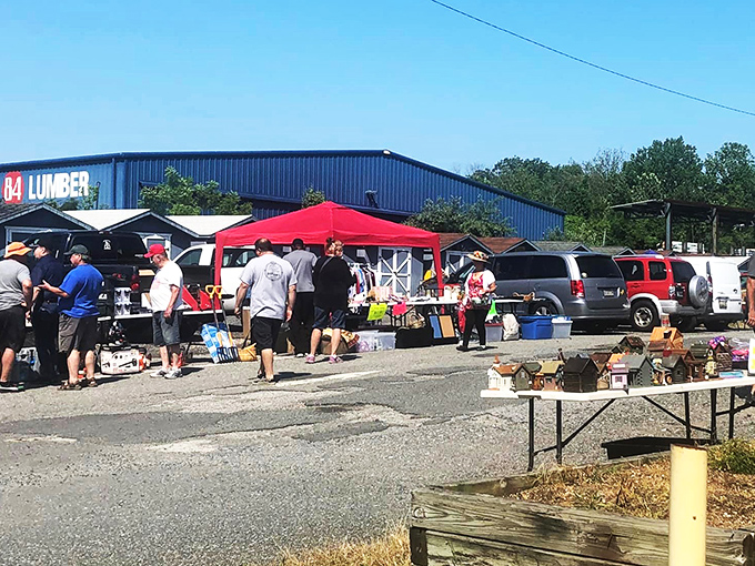 Shoppers navigate between tents and tables like seasoned explorers. That red canopy might be sheltering your next conversation piece.