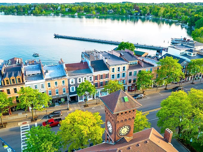 The clock tower stands watch over Skaneateles Lake, making sure the beauty never goes out of style.