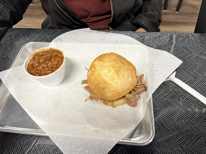 Sometimes perfection comes on a bun. This pulled pork sandwich with beans isn't rocket science&mdash;it's something far more important: comfort in edible form.