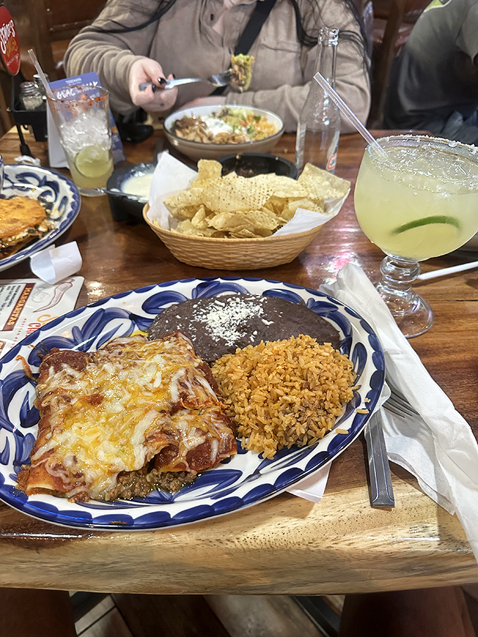 Tableside bliss: golden enchiladas, perfectly salted chips, and margaritas the size of small fishbowls. Tuesday night never looked so festive.