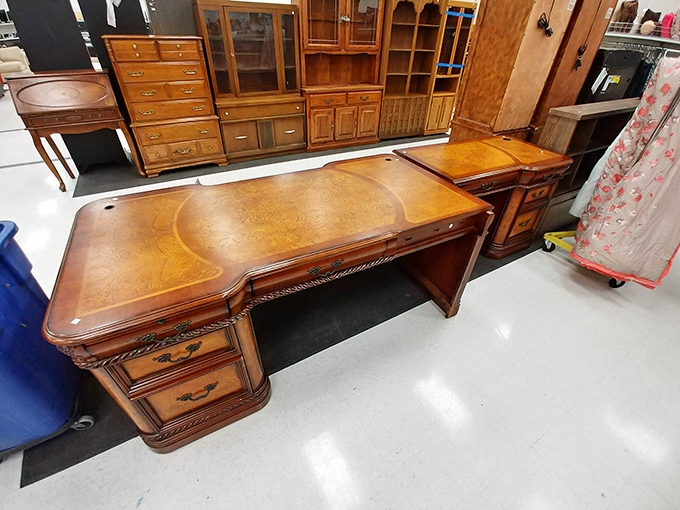 This executive desk isn't just furniture&mdash;it's a statement piece waiting for its second act in someone's home office.