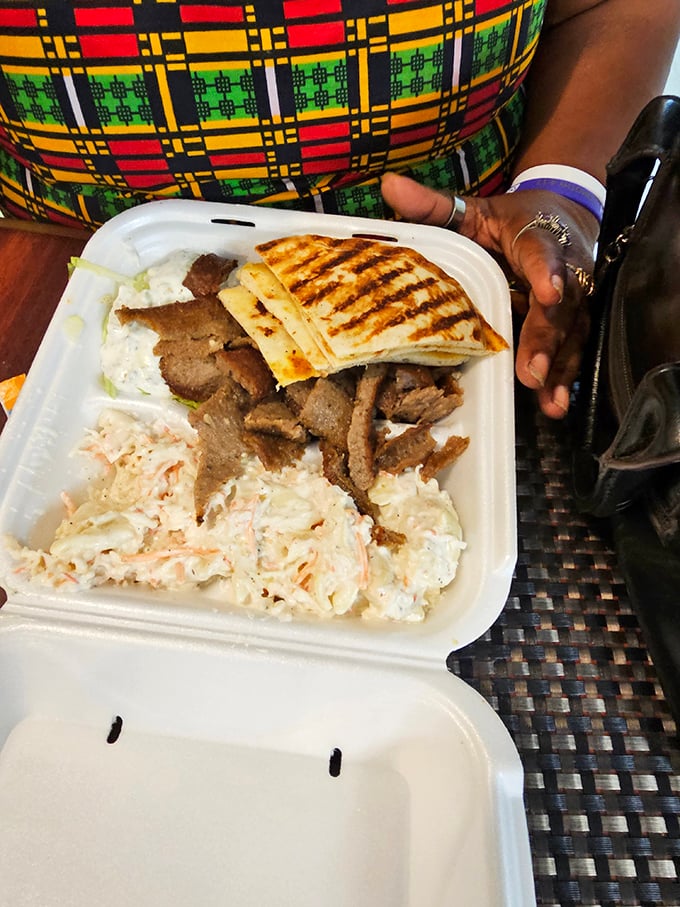 Proof that good things come in simple packages. This pressed sandwich and coleslaw combo is lunchtime nirvana in a takeout container.