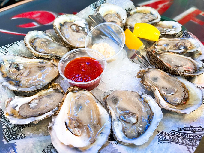 These oysters aren't just served; they're presented&mdash;a glistening dozen on ice with cocktail sauce standing by for the perfect first date.