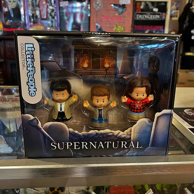 Supernatural's Winchester brothers and Bobby, immortalized in adorable "Little People" form. Who knew demon hunters could be this cute while still fighting the forces of darkness?