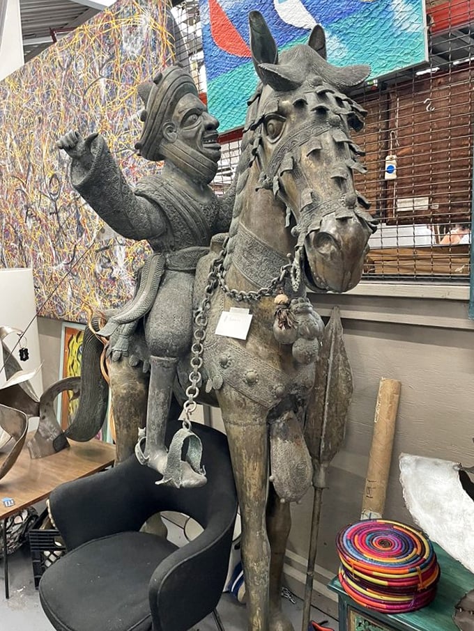 This stoic equestrian sculpture isn't just decorative&mdash;it's someone's childhood carousel dream, waiting for a second life in a garden or foyer.