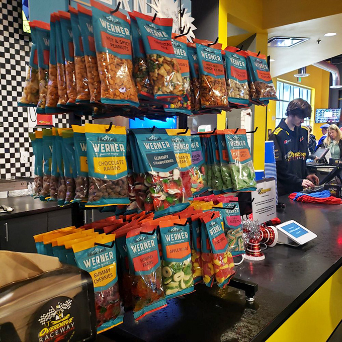 Candy displays that would make Willy Wonka jealous&mdash;because nothing says "I'm a serious racer" like gummy bears in your pocket.