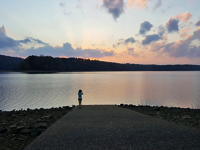 That magical moment when sunset turns Lake Greeson into liquid gold. No filter needed for nature's nightly show.