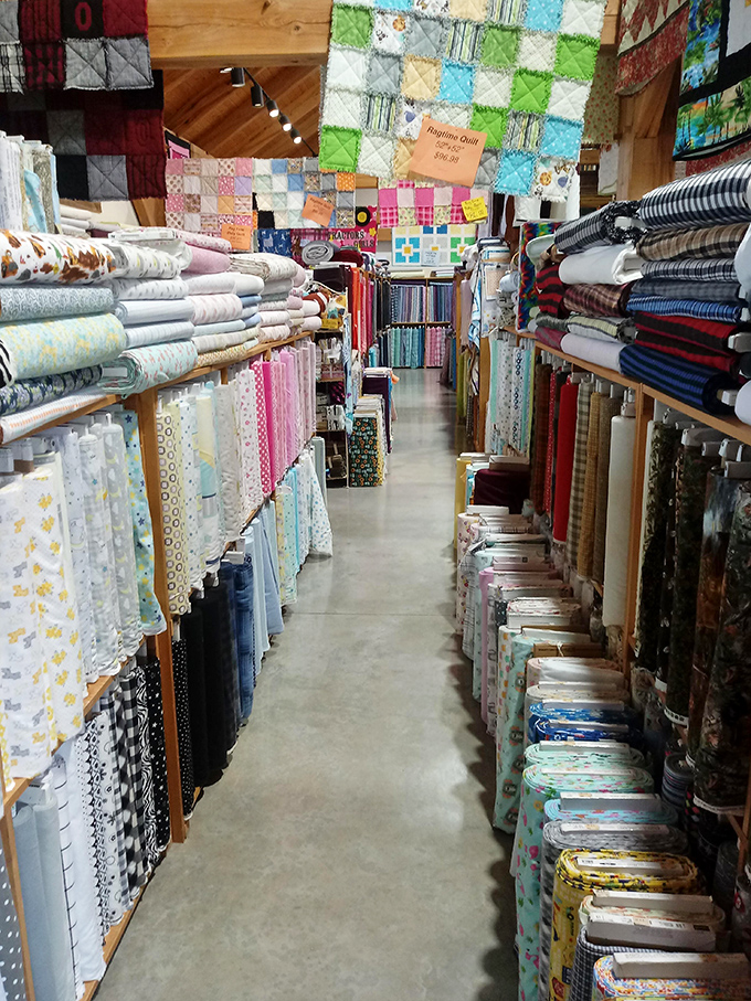 The fabric equivalent of wine tasting&mdash;rows of perfectly arranged bolts organized by color and pattern, waiting for your creative pairing.