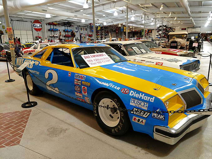 Dale Earnhardt may have called this blue and yellow Oldsmobile home, though it's hard to imagine fitting his larger-than-life persona inside.