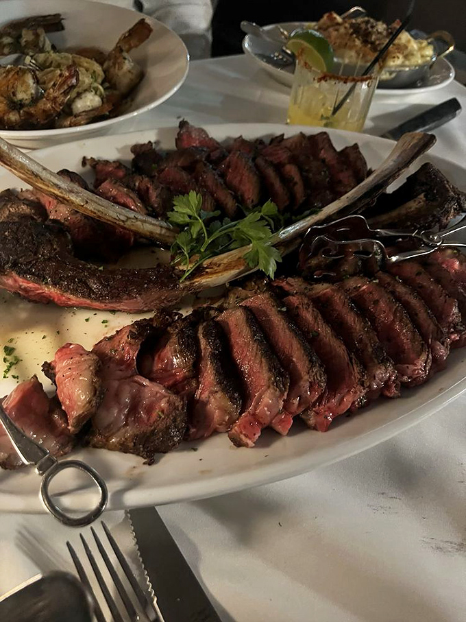 Behold the tomahawk&mdash;part steak, part spectacle, all delicious. Fred Flintstone would approve of this primal presentation.