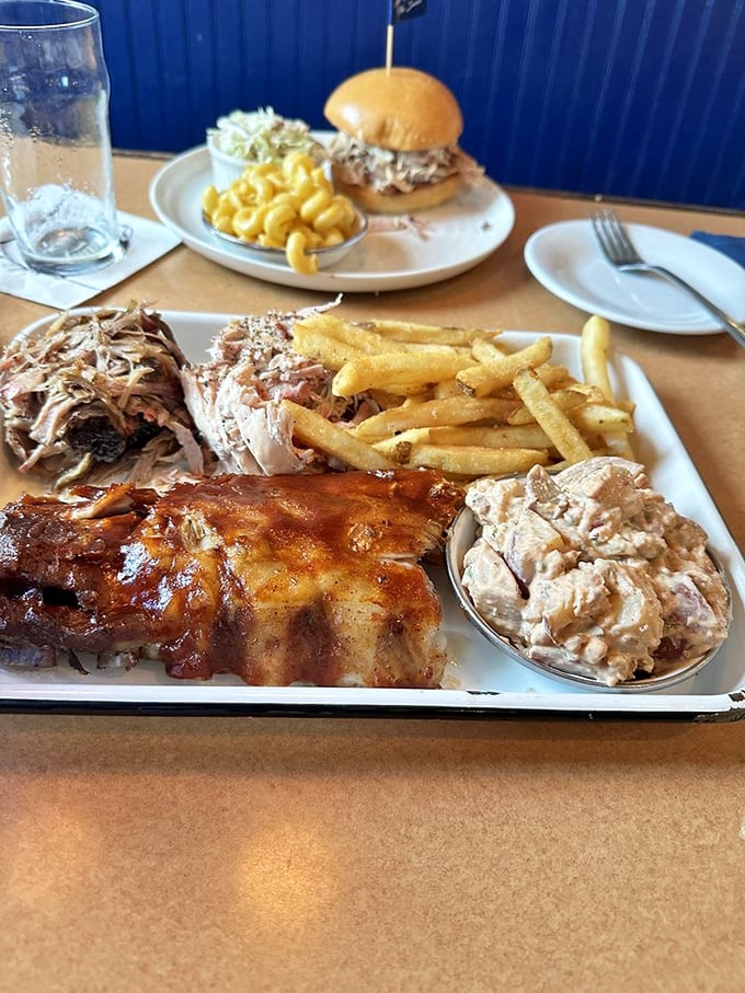 Not so much a platter as a greatest hits album of barbecue classics&mdash;ribs, pulled pork, and sides that make you wonder why vegetables ever bothered existing in any other form.