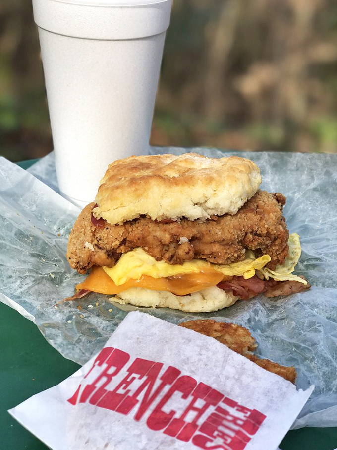 The breakfast sandwich that launched a thousand food dreams. Layer upon layer of morning comfort nestled between golden biscuit halves.