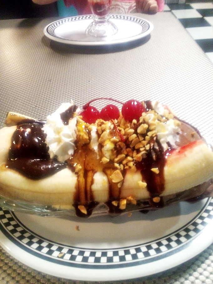 This banana split isn't just dessert&mdash;it's edible Americana. Three cherries standing guard over ice cream territory that's worth fighting over.