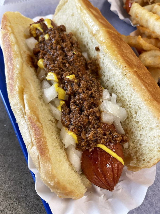 The mustard, the onions, the chili&mdash;it's like a symphony where every instrument knows exactly when to come in. This is hot dog harmony.