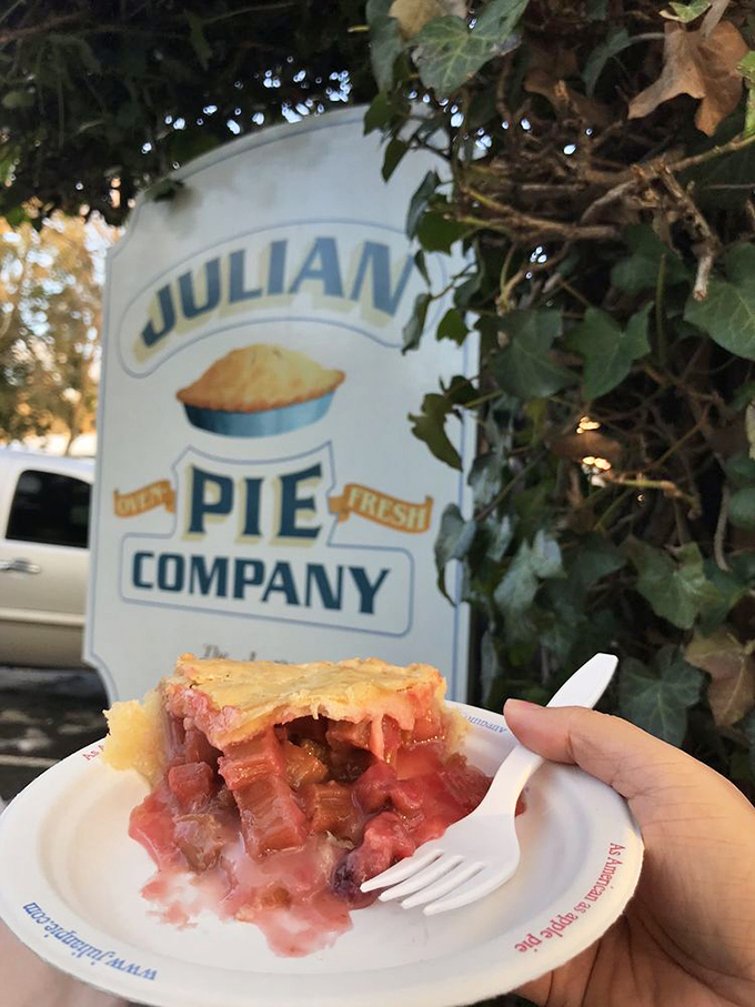 That moment when ruby-red rhubarb meets flaky crust against the backdrop of Julian's charm. Resistance is futile.